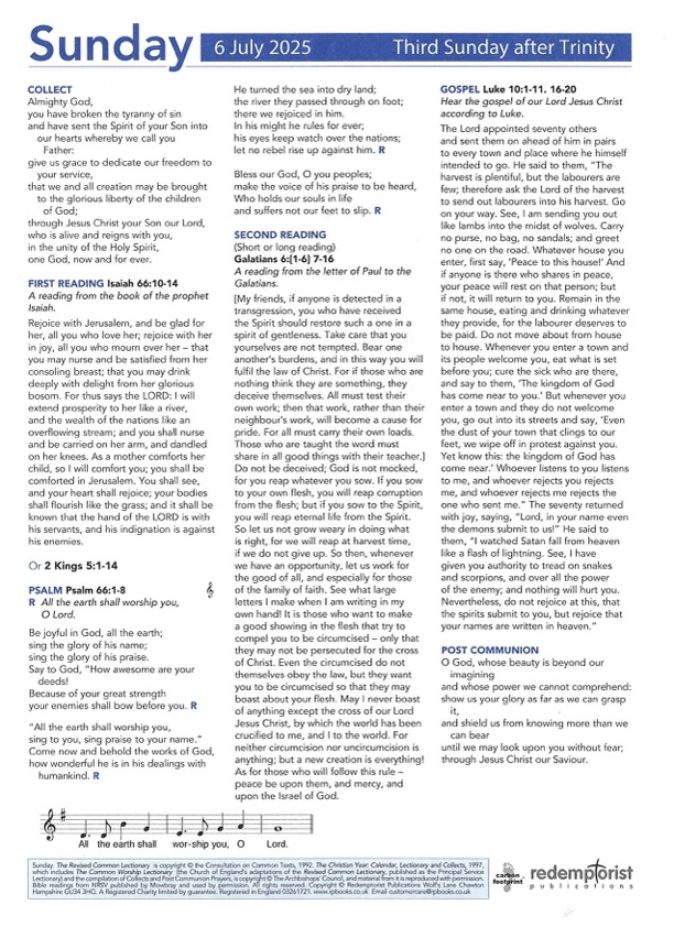 Sunday 6th July 2025 Third Sunday after Trinity – LSPNW