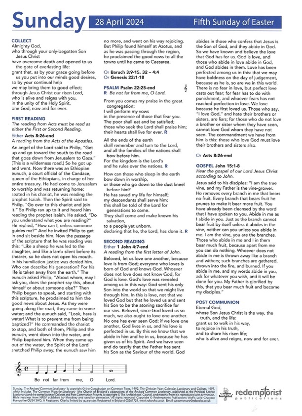 Sunday 28th April – Fifth Sunday of Easter – LSPNW
